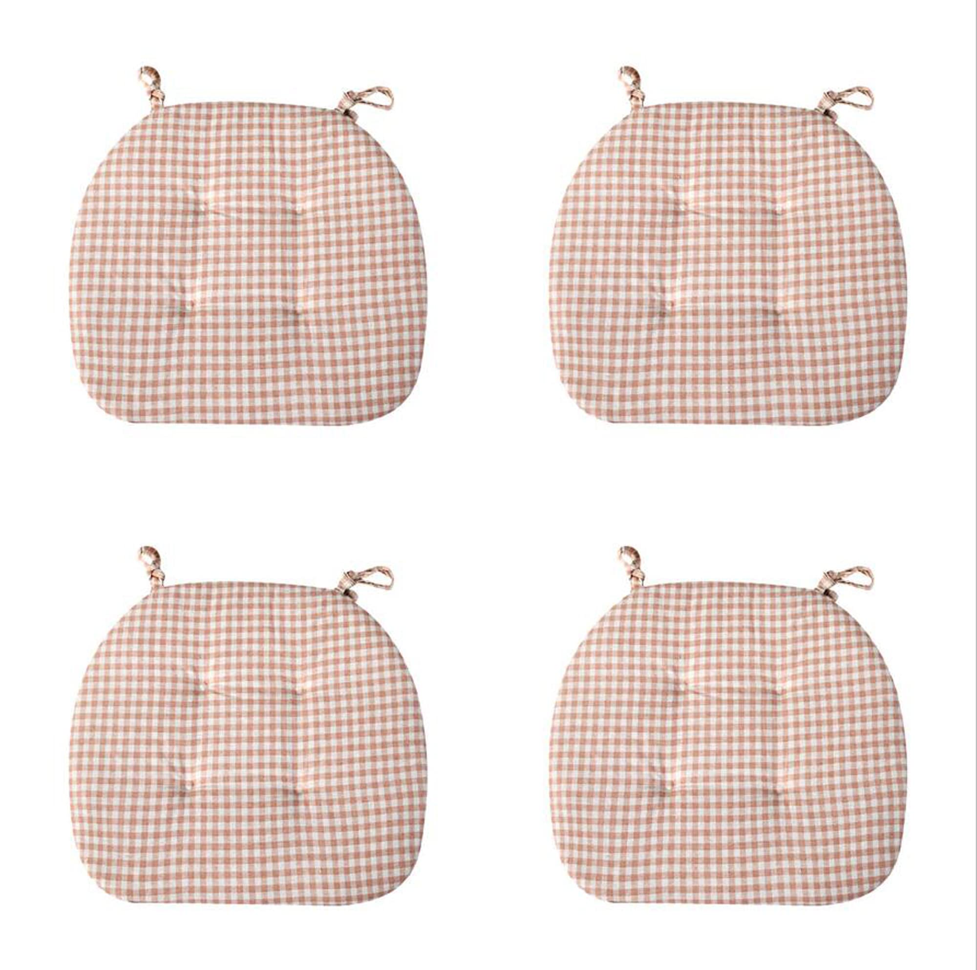 Happiness Decoration Polyester & Cotton Dining Chair Pads with Ties Set of 4 All Seasons Living Room, Office, Kitchen Chair Seat Cushions (Pink), 17.7''Lx16.5''W