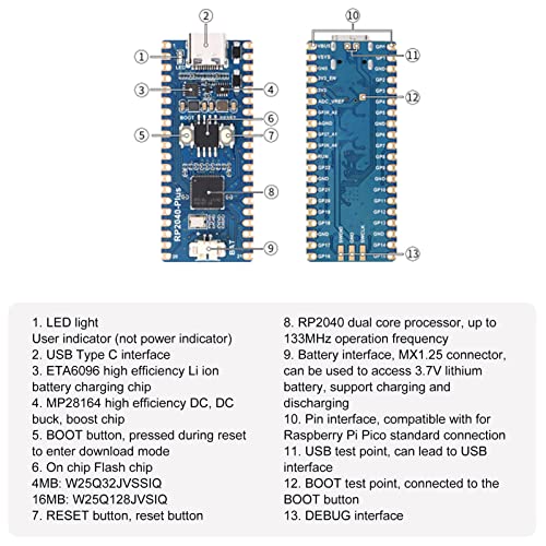 Mini USB Micro Controller Board Development Board, Micro Controller Mini Development Board for Raspberry Pi RP2040 Dual Core ARM Cortex M0+ Processor Microcontroller