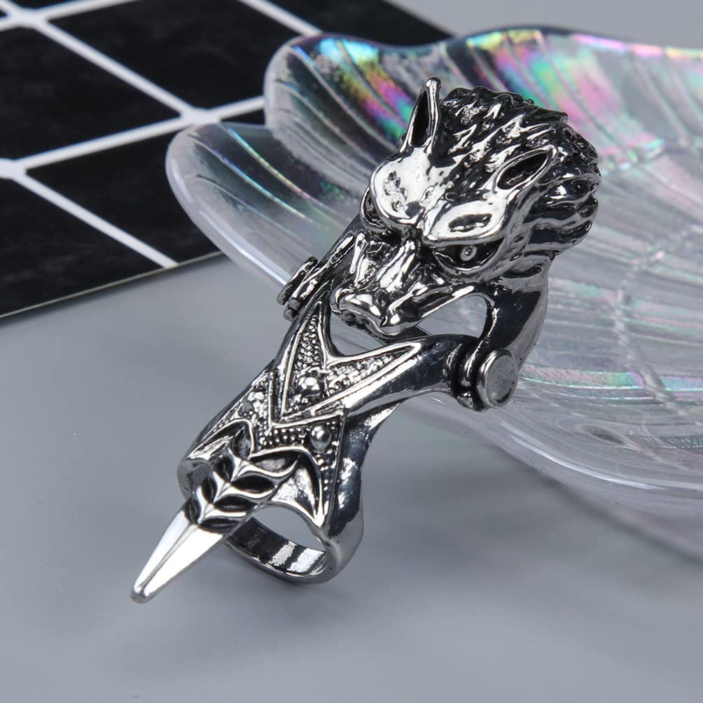 KALLORY Knuckle Joint Full Finger Ring Vintage Punk Rings Wolf Activity Ring Gothic Claw Finger Rings Hip Hop Costume for Men Woman