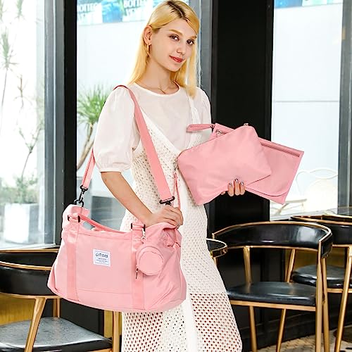 GITIBAB Large Diaper Bag Tote with Changing Pad and Cosmetic Bag,Mommy Bag for Hospital and Travel, Pink