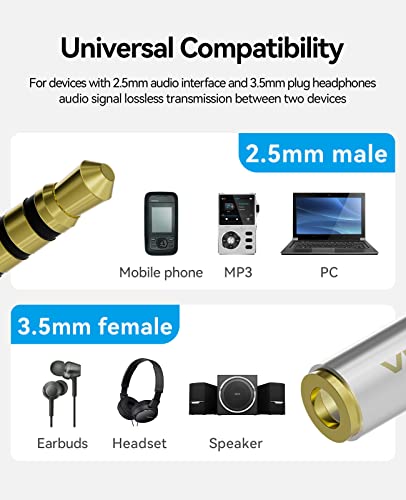 Vention 3.5mm Female to 2.5mm Male Audio Adapter Converter Premium Quality Headphone Earphone Headset 2.5mm to 3.5mm 3 Ring Jack Stereo or Mono 2 Pack