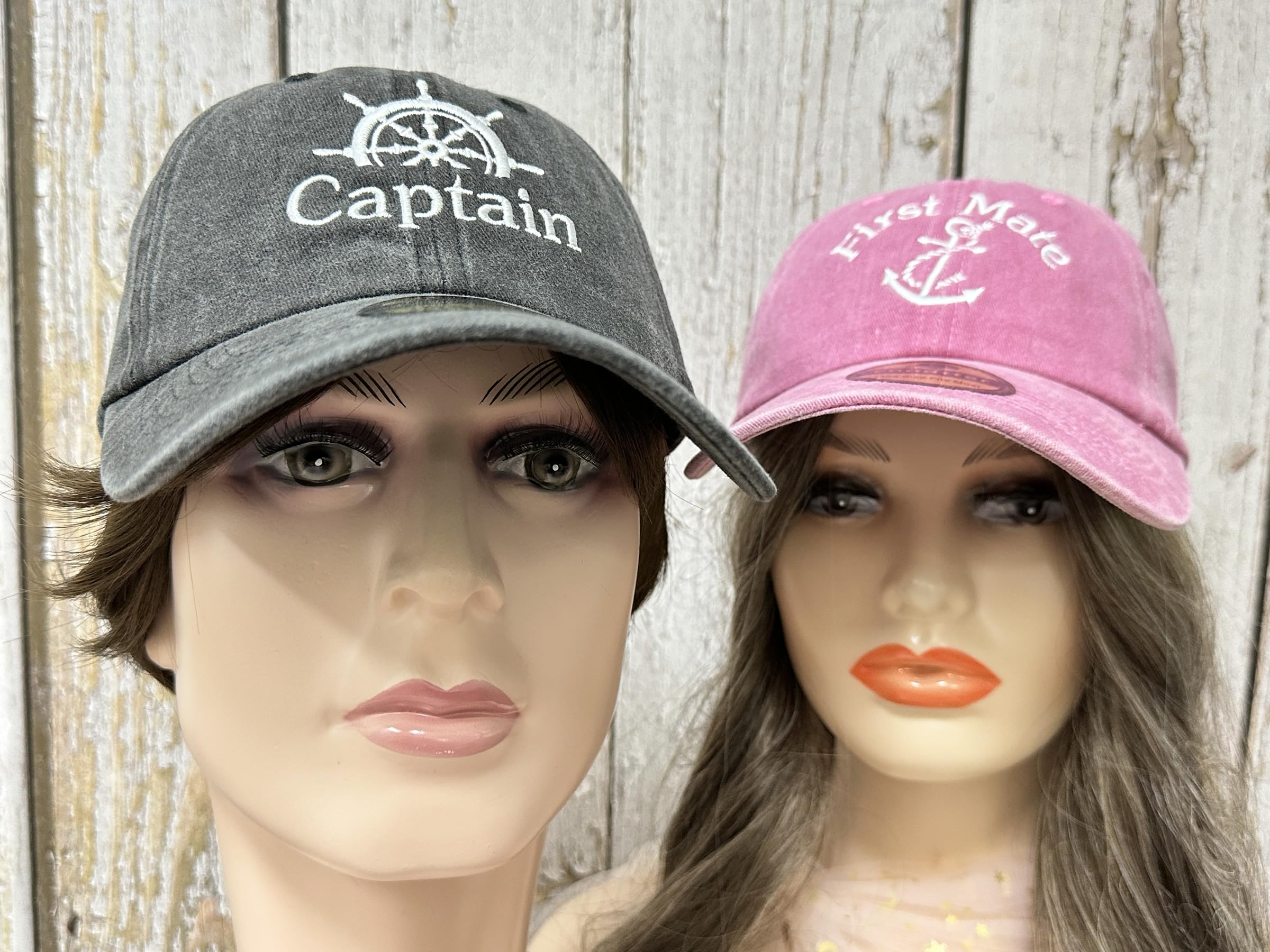 Enodtter Embroidered Captain First Mate Hats for Men Women, Nautical Marine Sailor Gift, Black Pink Skipper Boating Baseball Caps