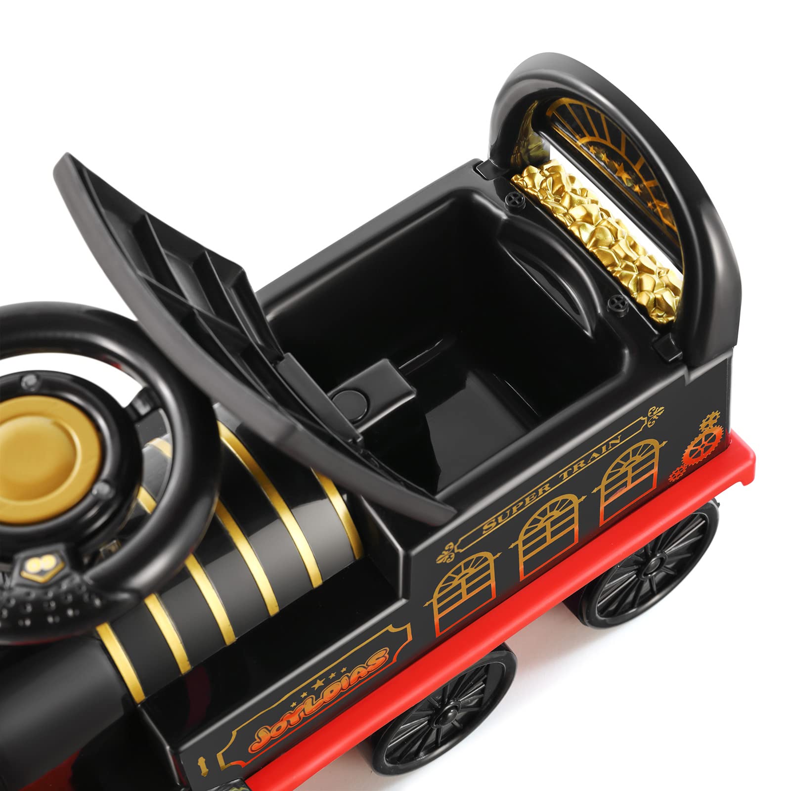 JOYLDIAS Toddler Ride On Train, Push Cars for Toddlers with Led Lights, Train Horns and Storage, Black (Non-Electric Version)