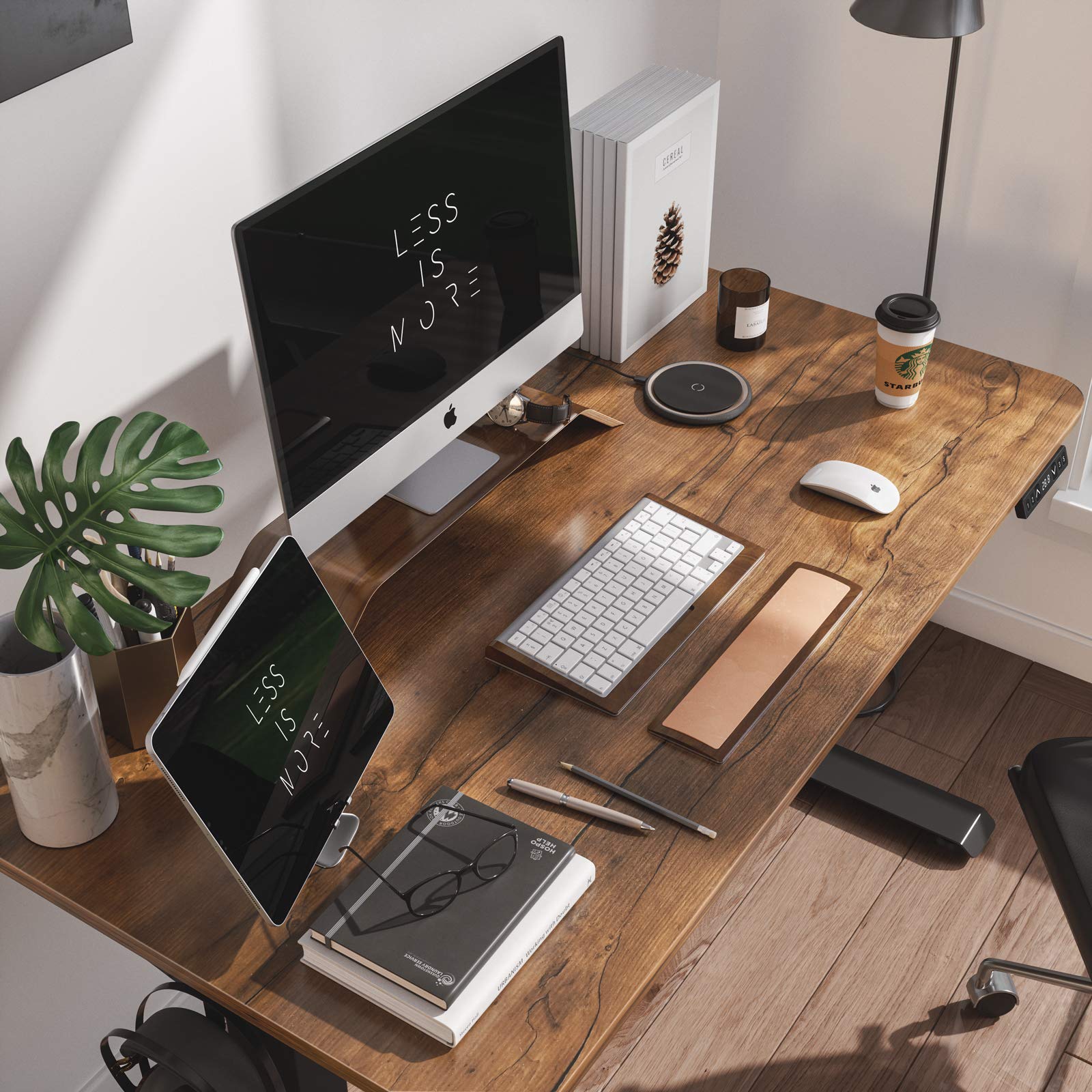 FAMISKY Dual Motor Adjustable Height Electric Standing Desk, 48 x 24 Inches Stand Up Home Office Desk with Splice Tabletop, Black Frame/Walnut Top