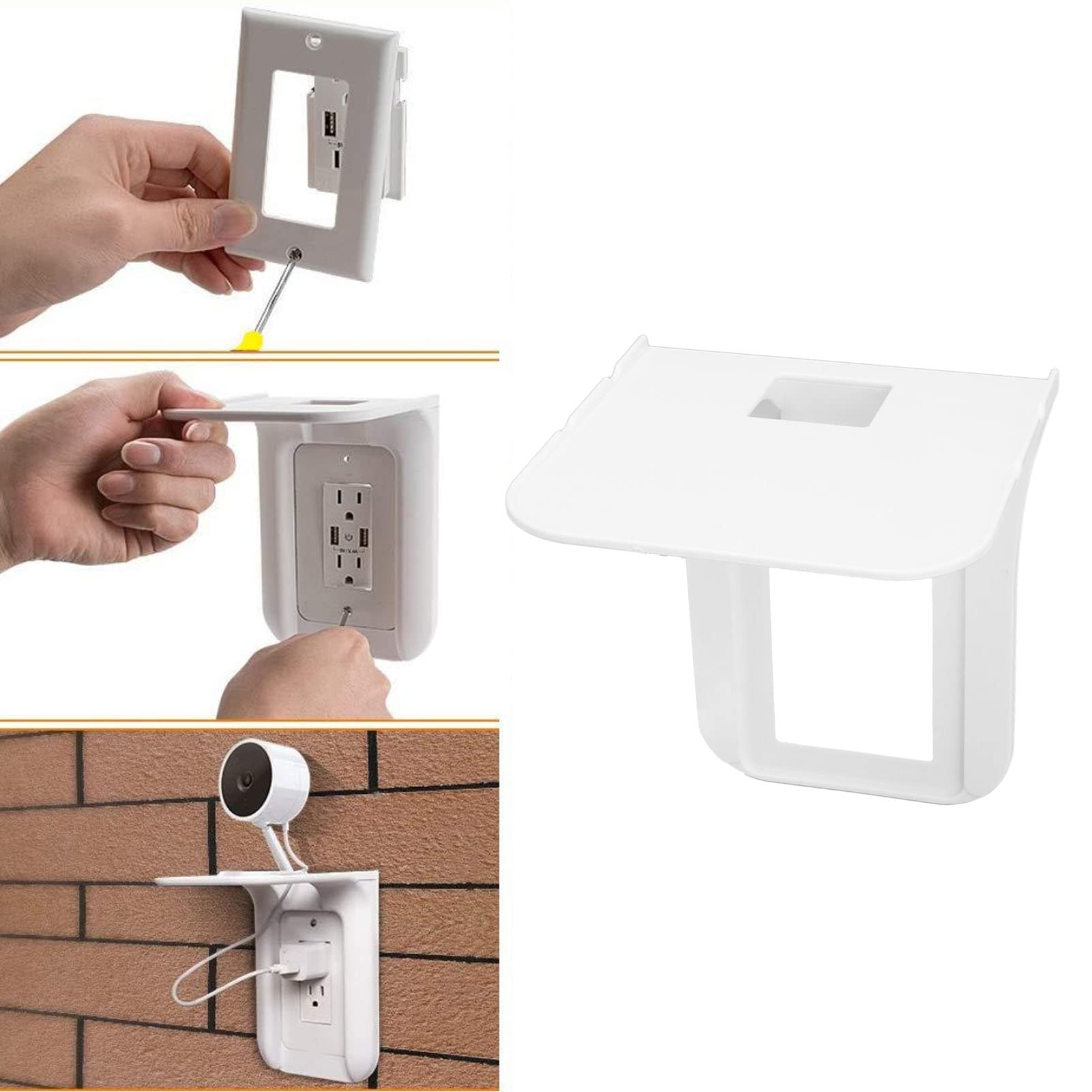 Outlet Shelf, Outlet Shelf Wall Holder Wall Outlet Shelf ABS Plastic Bathroom Wall Shelf Wall Shelf Organizer Outlet Shelf Wall Holder for Smart Home Devices, Phones, Speaker