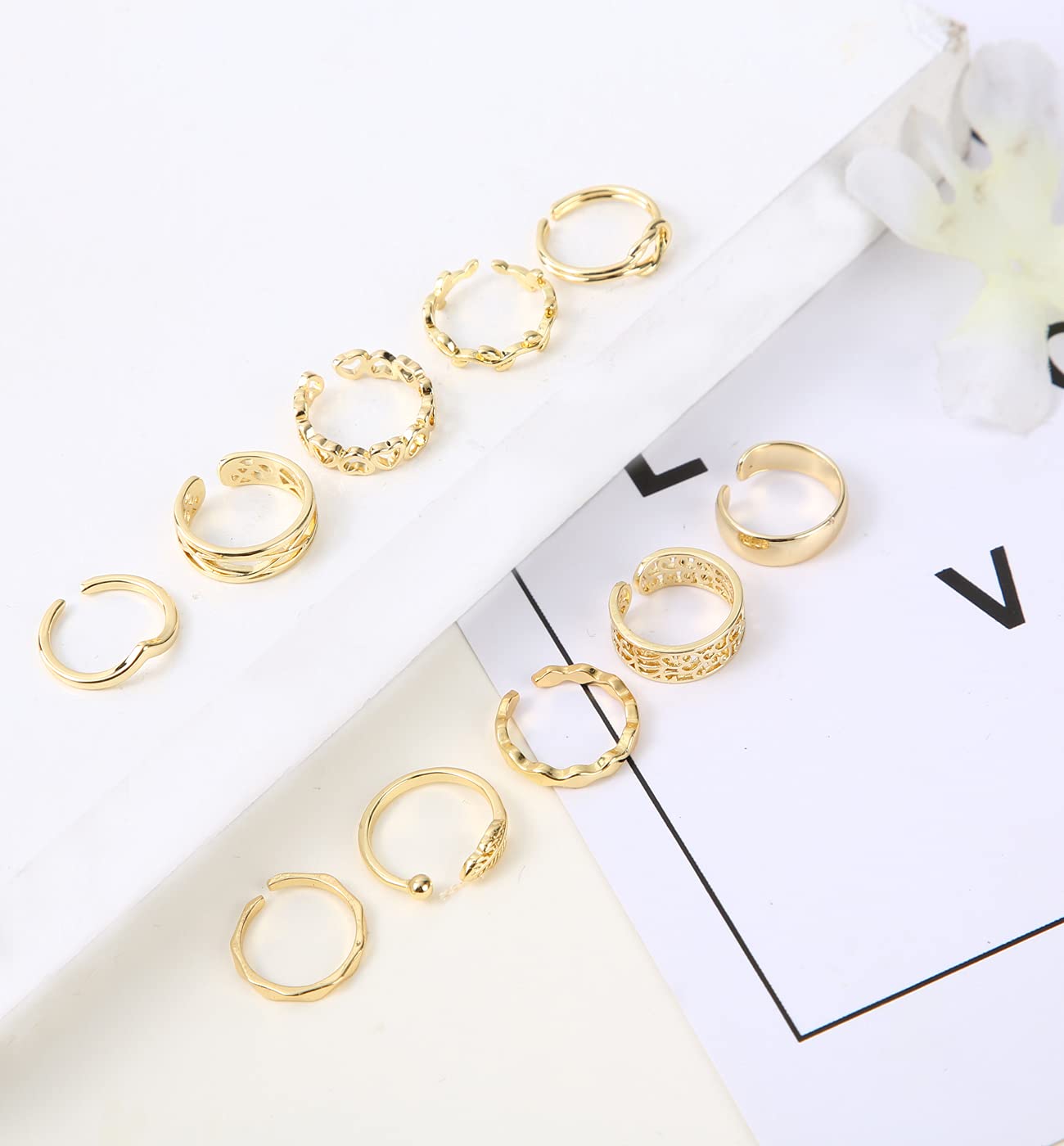 Honsny 20PCS 14K Gold Toe Rings for Women Adjustable Band Rings Open Toe Ring Set Boho Beach Foot Jewelry