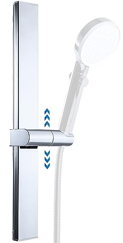 G-Promise No Drilling Metal Shower Slide Bar with Height and Angle Adjustable Handheld Shower Head Holder |Strong Adhesive Disc Mount or Wall-Mounted (Chrome)