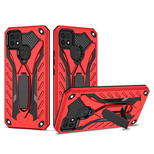 Protective Phone Cover Case Compatible with Infinix Hot 10i/Smart 5 Pro,Military Grade Strong Two Layer PU+TPU Hybrid Full Body Case,Bracket Protective Dustproof Shockproof Cover ( Color : Big Red )