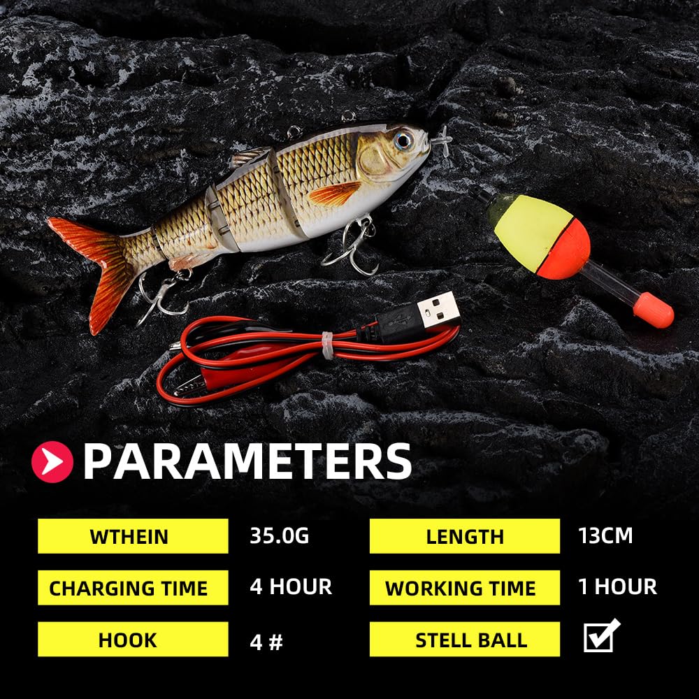 Robotic Swimming Fishing Electric Lures 5.12" USB Rechargeable LED Light Wobbler Multi Jointed Swimbaits Hard Lures Fishing Tackle (Common Shad2(Upgrade 2023))