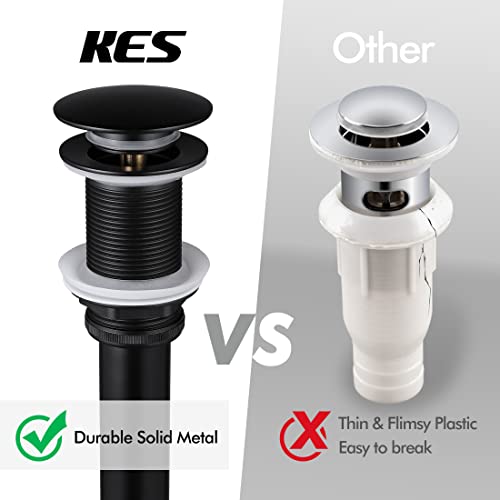 KES Bathroom Sink Drain Without Overflow Sink Drain Stopper Matt Black Pop Up Drain, All Metal Rustproof Brass and 304 Stainless Steel, S2008D-BK