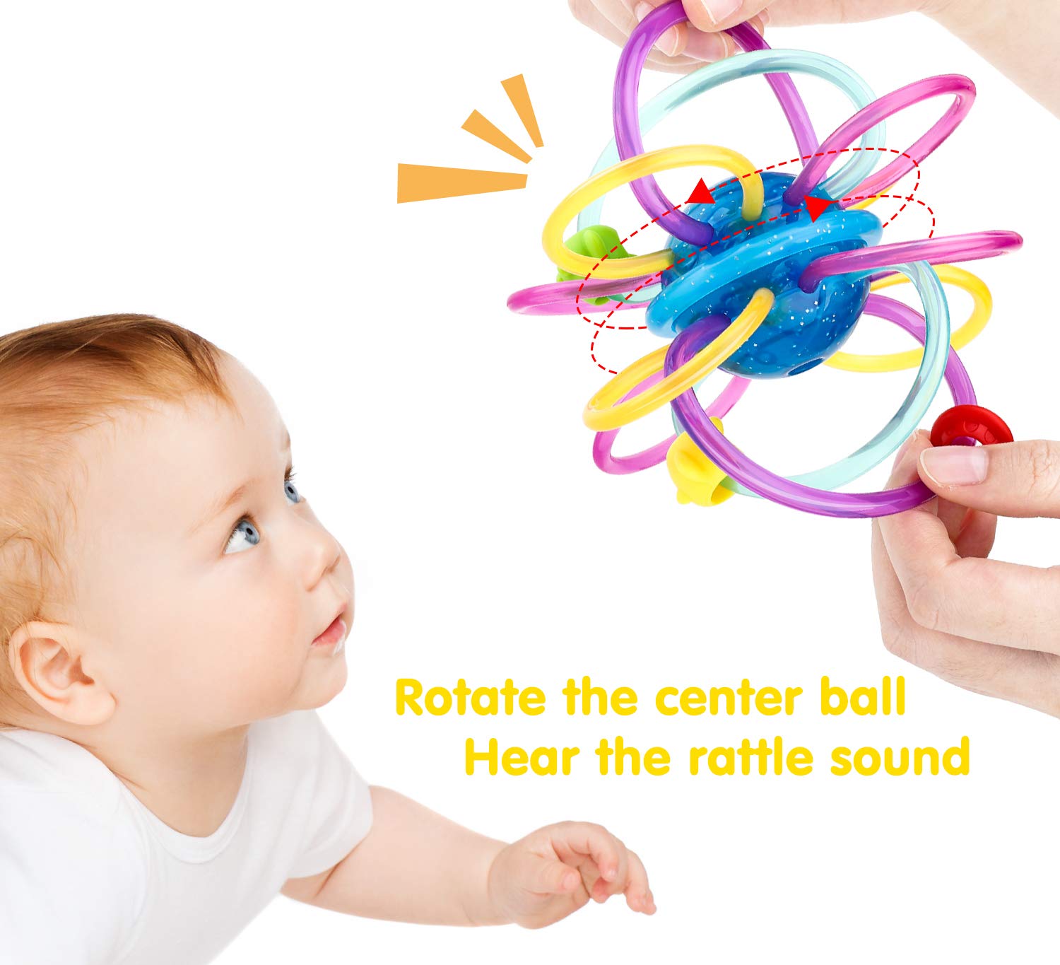 Zooawa Baby Teether, Soft Rattle and Sensory Ball Teething Toy for Pain Relief, BPA-Free Teether Ball Rattle Toy for Infants and Toddlers All Ages, Easy to Hold, Translucent