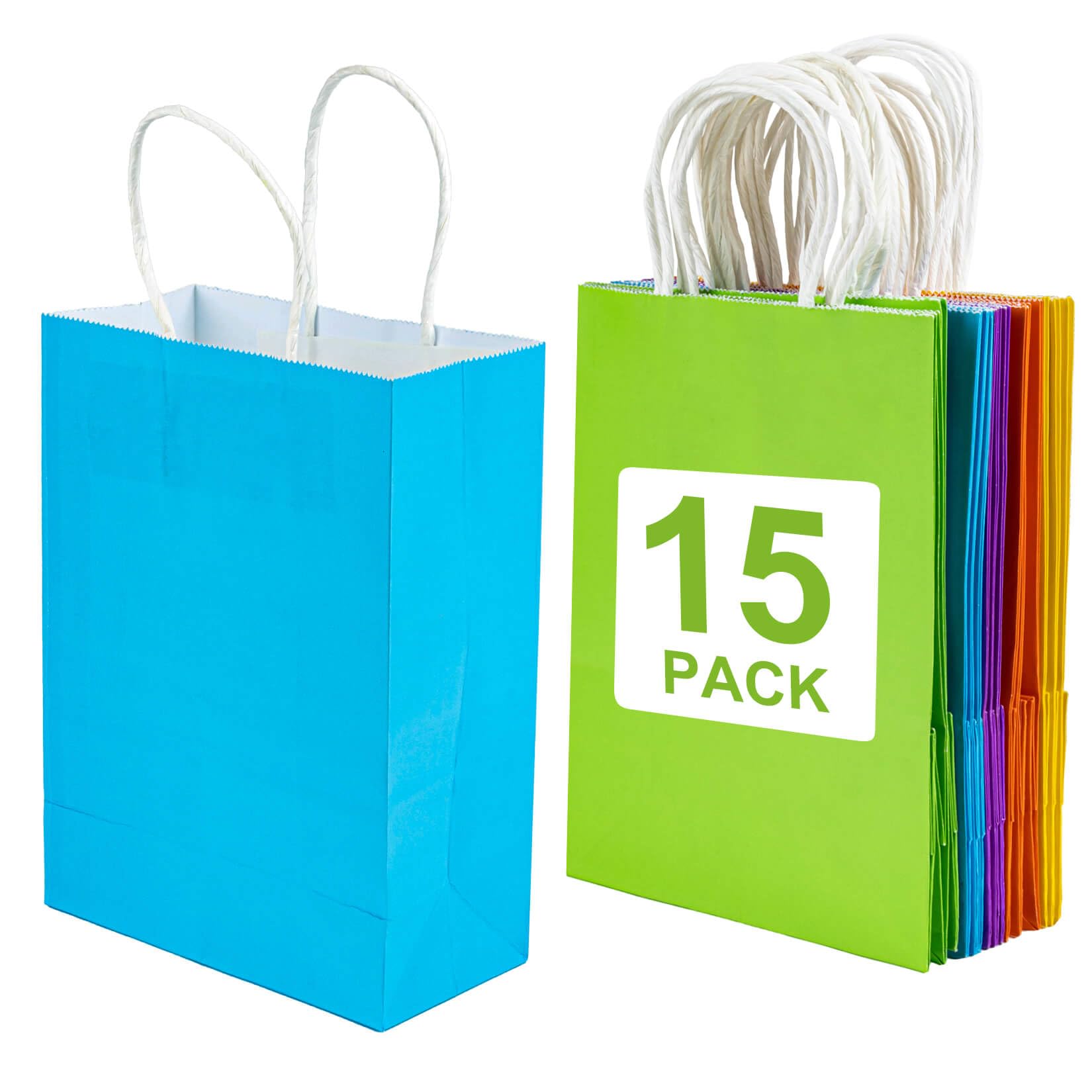 MAQIHAN Gift Bags With Handles - 15PCS Gift Bags Bulk Paper Gift Bag Paper Gift Bags With Handles Kraft Paper Bags Party Favor Bags Small Bag for Gifts Craft Goodie Birthday Shopping Small Business