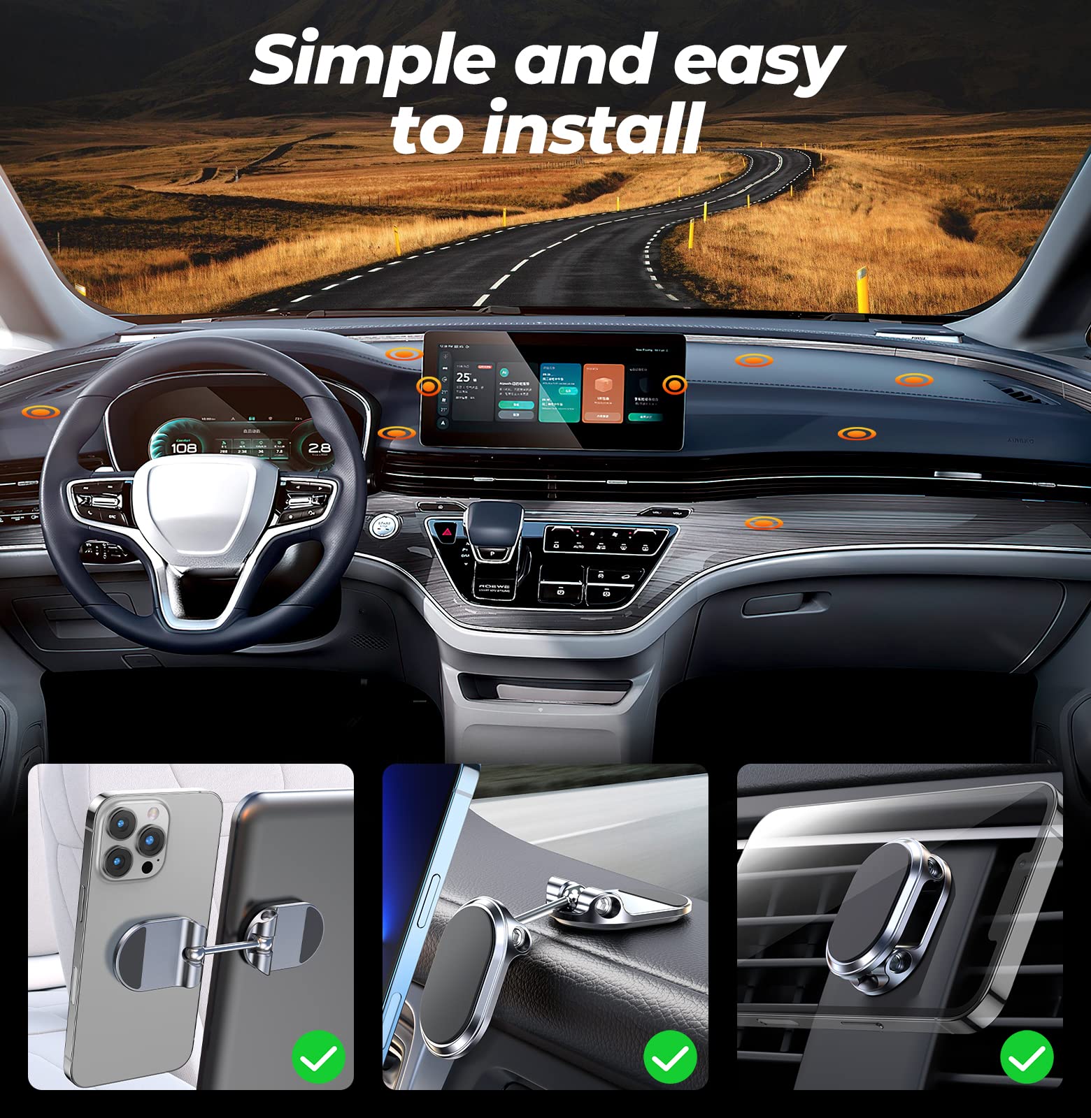 Oxbot Dashboard Mount-2022 Magnetic Phone Mount for Car 360 Degree Adjustable Universal with All Devices 6 Strong Magnets Cell Phone Holder for Car