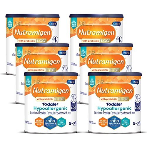 Enfamil Nutramigen Hypoallergenic Toddler Formula with Iron, Lactose Free, Colic Relief from Cow's Milk Allergy Starts in 24 Hours, Brain Building DHA, 12.6 Oz Can, 6 Count