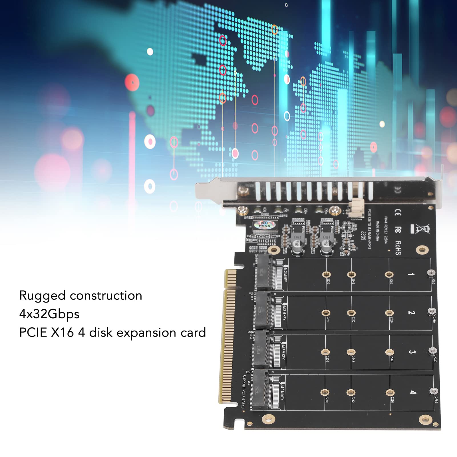 LBEC M.2 NVME SSD to PCIE X16 Adapter, Stable Operation PCIE X16 4 Port PCIE X16 Expansion Card Rugged Construction with Nuts for Computers