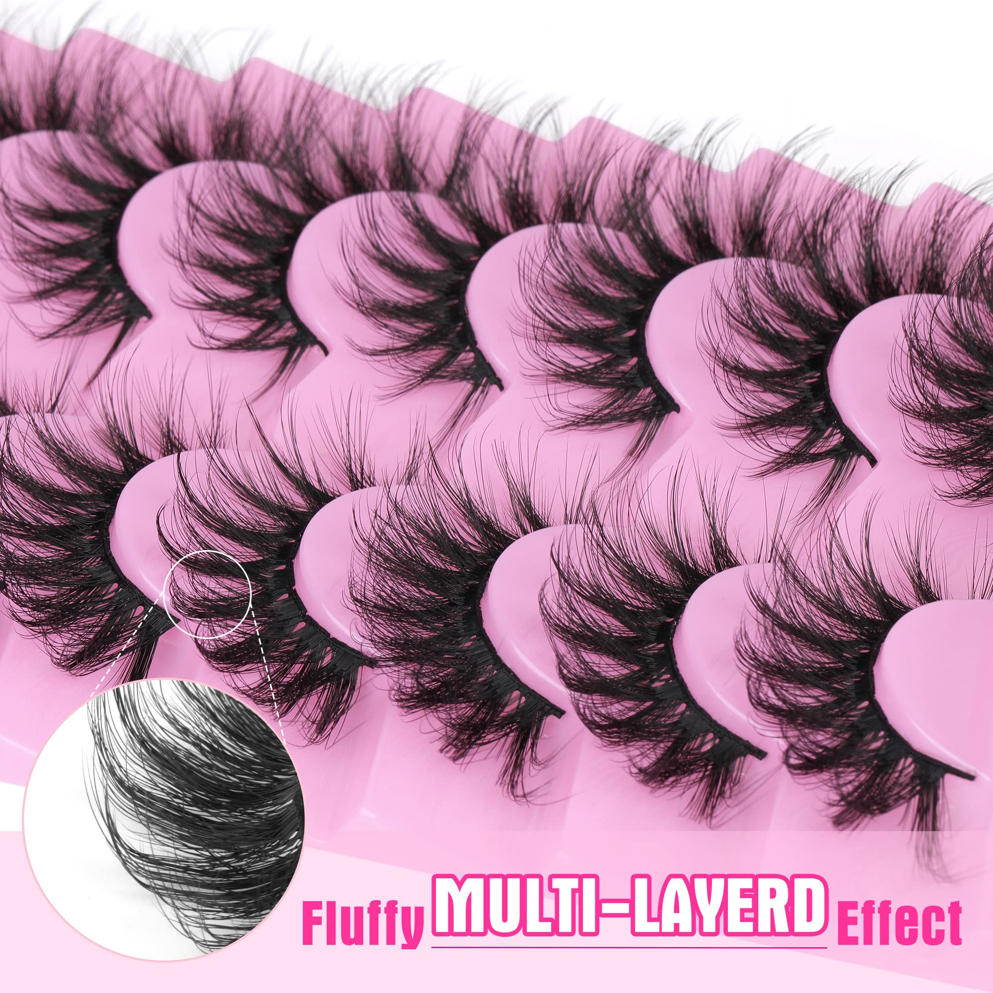Mink Lashes Fluffy Wispy False Eyelashes Dramatic Look Pleell 20mm Long Full Volume Fake Lashes 8 Pairs Pack