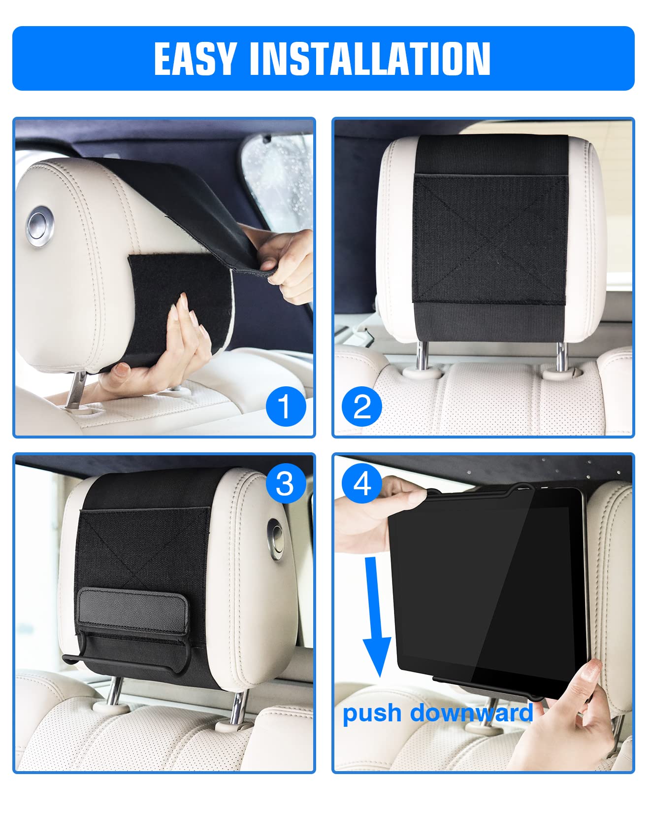 WONNIE Upgrade Tablet Holder for Car, Car Headrest Mount Holder for Back Seat, Car Tablet Mount for Kids with Silicone Strap & Anti-Slip Holding Clamps, Fits All 10-12.9" Tablets