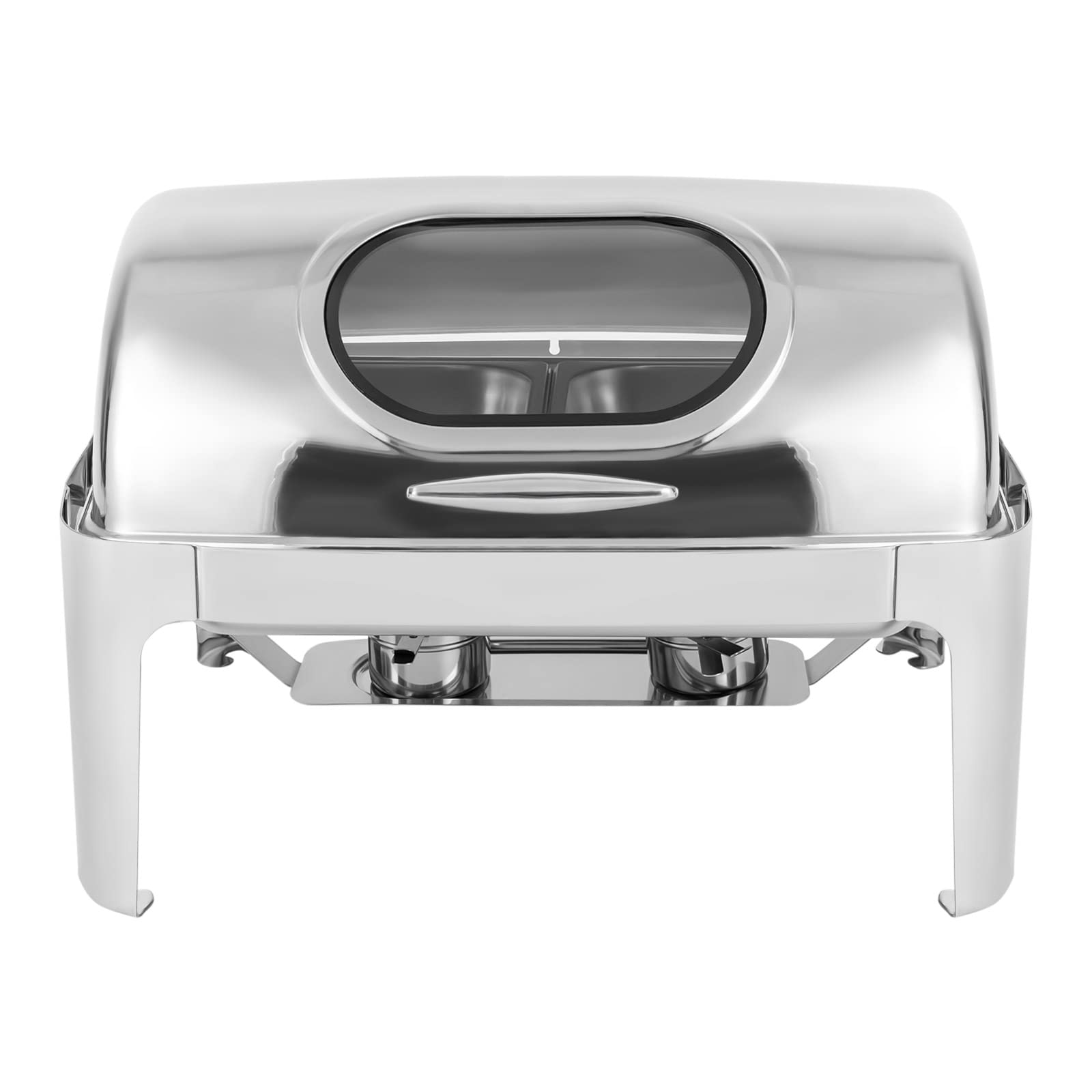 Roll Top Chafing Dish Buffet Set 9L/9.54Qt Stainless Steel Buffet Chafing Server Set Rectangular Buffet Chafer and Food Warmer for Catering Event Parties,25.2 * 18.11 * 17.32in (with Visible Window)