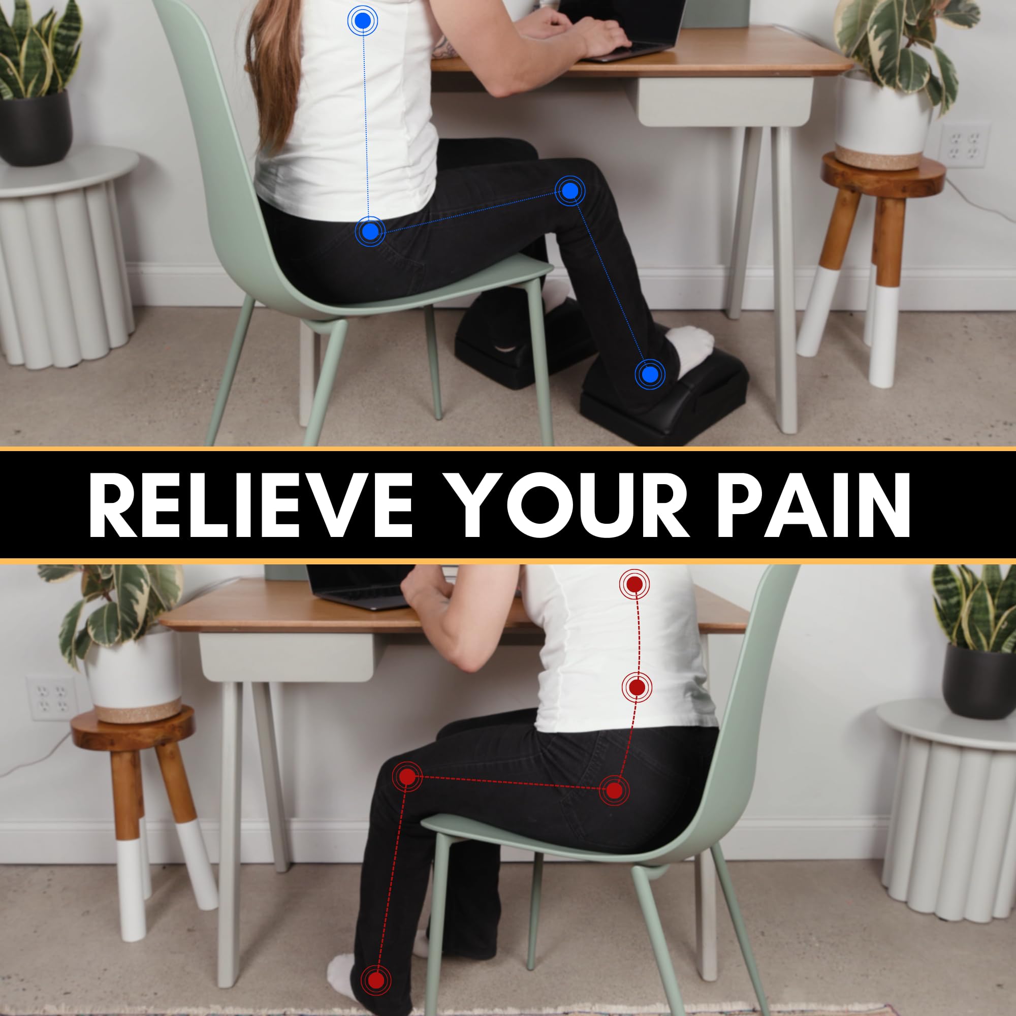 Gadgies Ergonomic Under Desk Foot Rest for Office & Home Use β Splits Into 2 β Adaptable Foot Stool Under Desk with Leather Cover β Dual Height Desk Foot Rest β Relieve Back, Lumbar & Knee Pain