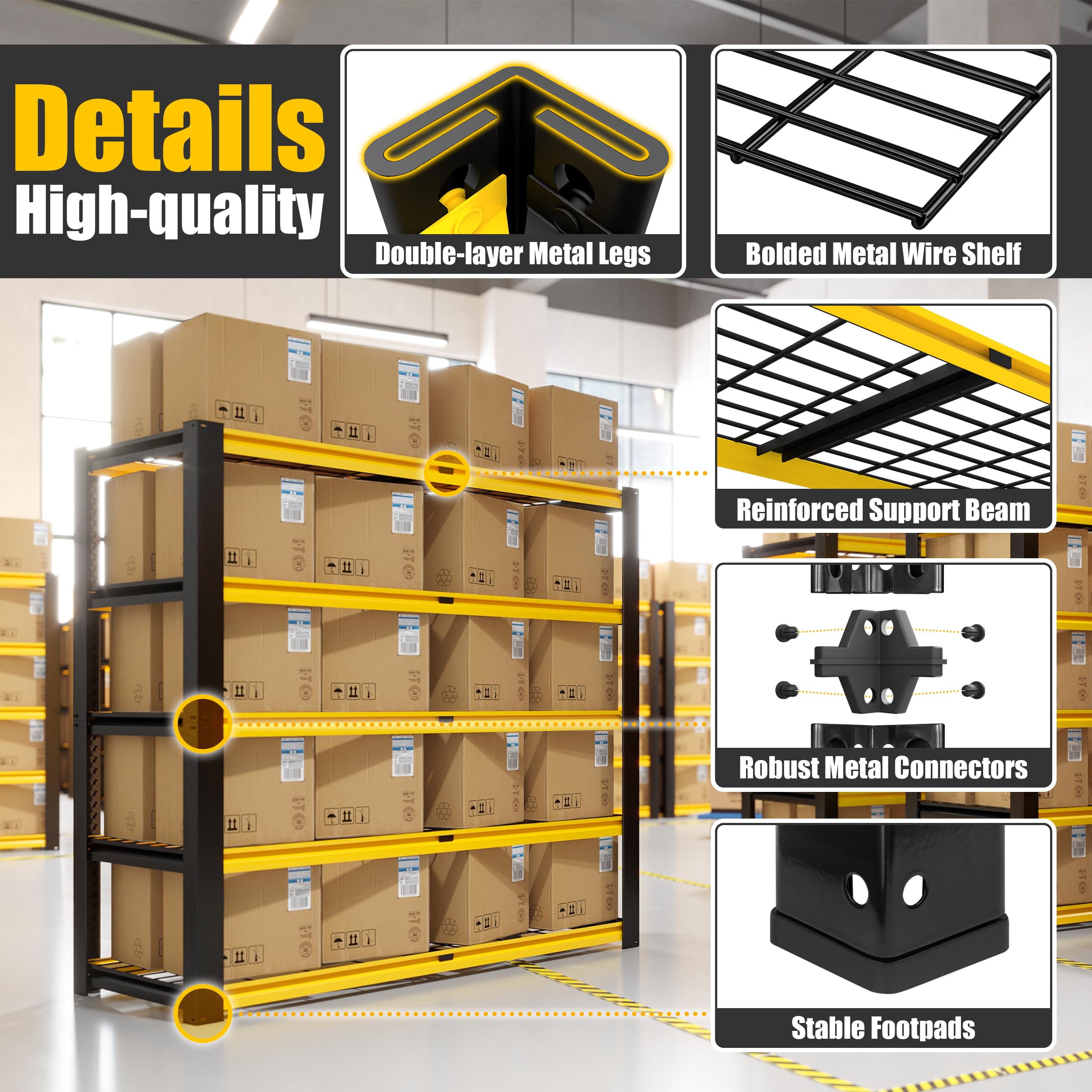 PrimeZone Heavy Duty Storage Shelves - 36" W X 16" D X 72" H Adjustable Garage Wire Shelving Unit, 5 Tier Industrial Metal Shelf Standing Utility Rack for Warehouse, Pantry, Basement, Black & Gold
