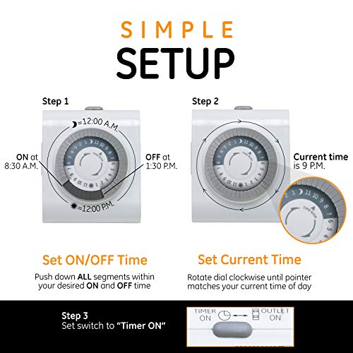 GE 24-Hour 2 Grounded Outlets Mechanical Outlet Timer, Timers for Electrical Outlets Indoor, Light Timers Indoor, Daily ON/OFF Cycle, Timer for Lights Inside, Christmas Tree Timer, 2 Pack, 46211