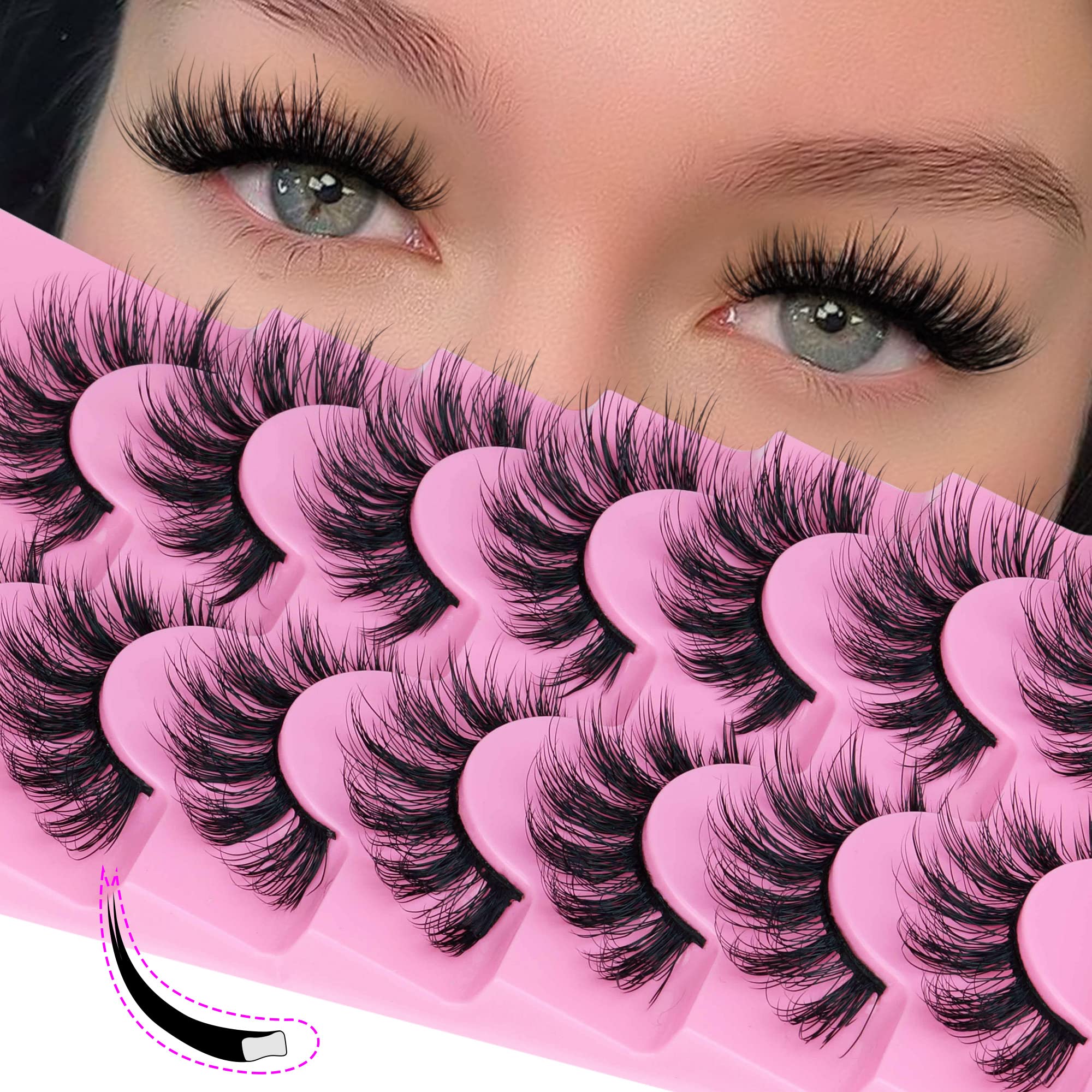 Mink Lashes Natural Look Wispy Eyelashes Fluffy False Lashes Flat Faux Mink Eyelash Extensions 7 Pairs Pack by Eefofnn