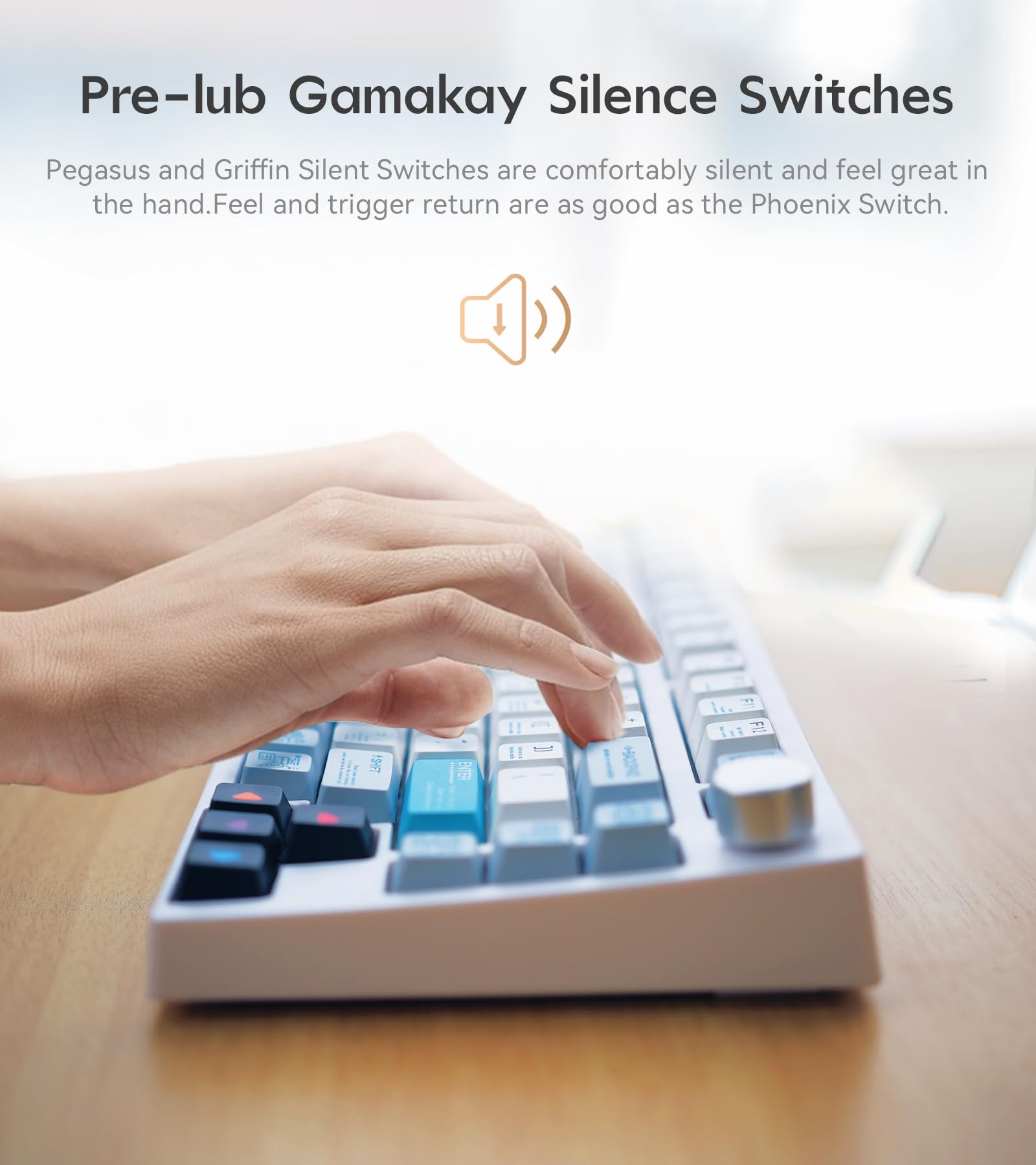 GK GAMAKAY TK75 75% Quiet Mechanical Keyboard with Knob, Hot Swap RGB Bluetooth 5.0/2.4GHz Wireless/USB-C Wired,PBT Cherry Profile Keycaps Silent Gaming Keyboard (GamaKay Phoenix Switch)