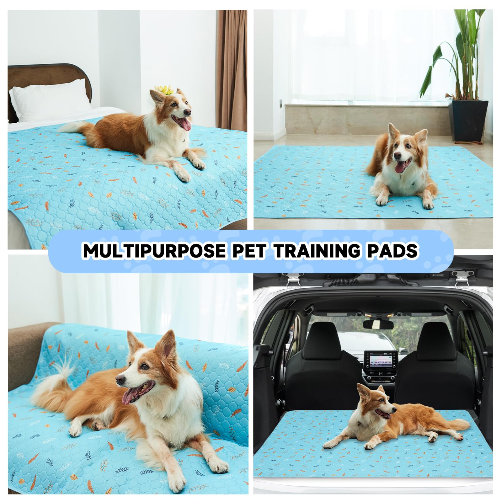 Sunheir Washable Pee Pads for Dogs - 2-Pack Thick Heavy-Absorbency Reusable Pee Pads Prevent Leakage Non-Slip, Waterproof Pet Training Pads for Puppy Playpen, Crate, Whelping Box, Potty Training, Blue