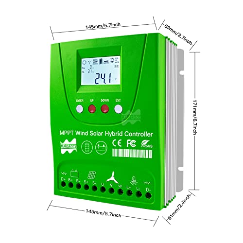 Mars Rock 1400W 12V 24V Wind Solar Hybrid Controller Charge Ternary Lithium LFP, Lead-Acid Gel Wind 0W-800W MPPT Booster Regulator Low Wind Speed with Unload Solar 0W-600W PWM Controller