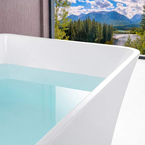WOODBRIDGE 59"Freestanding White Acylic Soaking Bathtub with Drain Kit and Floor Mount Tub Filler in ORB,BTA1509 -ORB-Drain &O+F0010ORBVT