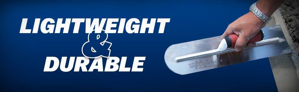 MARSHALLTOWN 16 x 4 inch Rounded Front High Carbon Steel Finishing Trowel, Concrete Tools, DuraSoft Handle, XtraLite Mount, MXS66RED