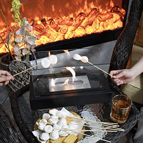 Tabletop Fireplace, Upgrades Rectangle Tabletop Bio Ethanol Fireplace Indoor Outdoor Fire Pit Portable Fire Bowl Pot Fireplace in Black, Realistic Burning, 13'' x 7'' x 8''