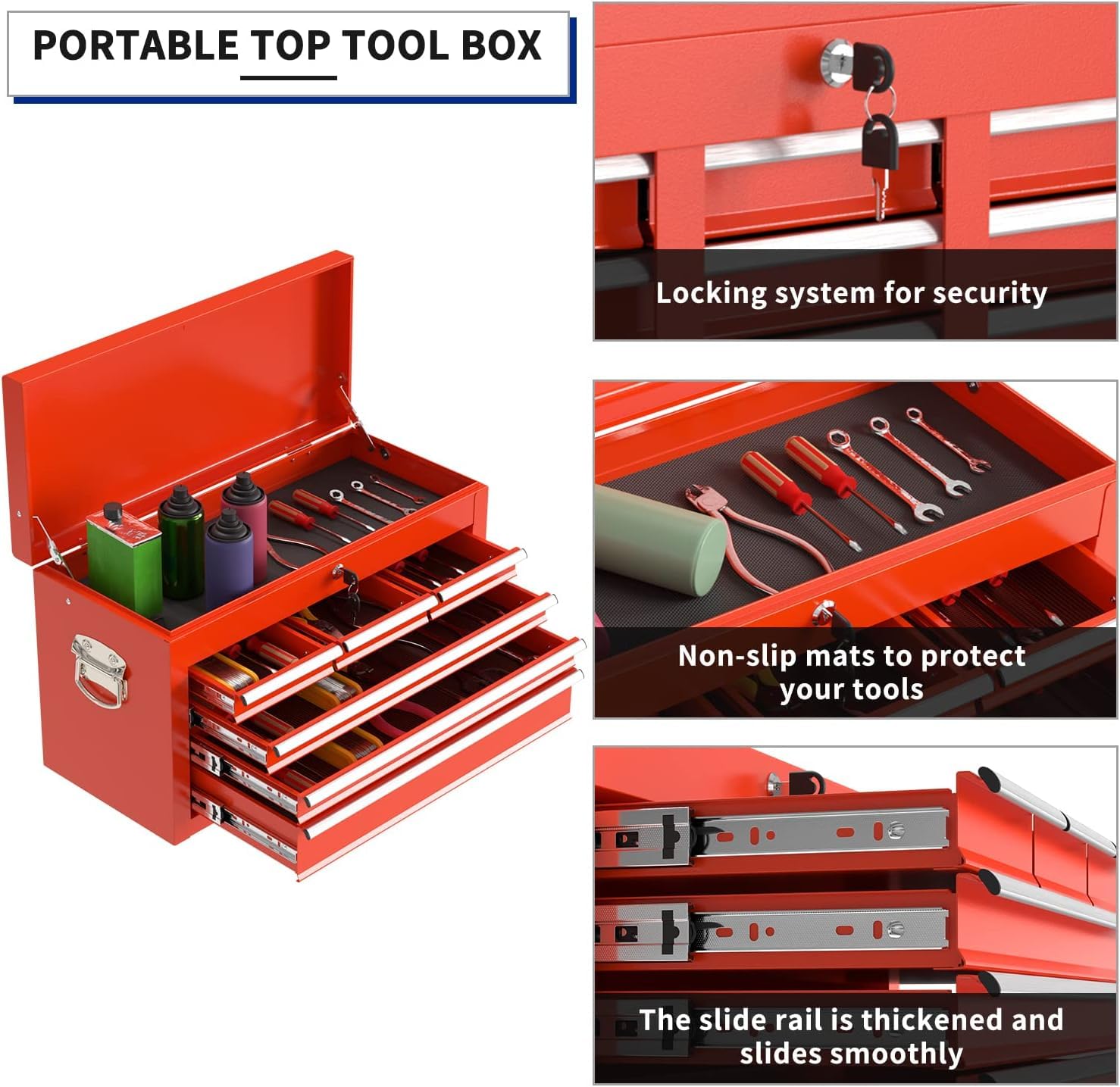 DUSACOM 8-Drawer High Capacity Rolling Tool Box with Wheels,Rolling Tool Chest with Drawer,Tool Box on 4 Wheels with Lock, Tool Storage Cabinet Removable Portable Box for Garage Warehouse