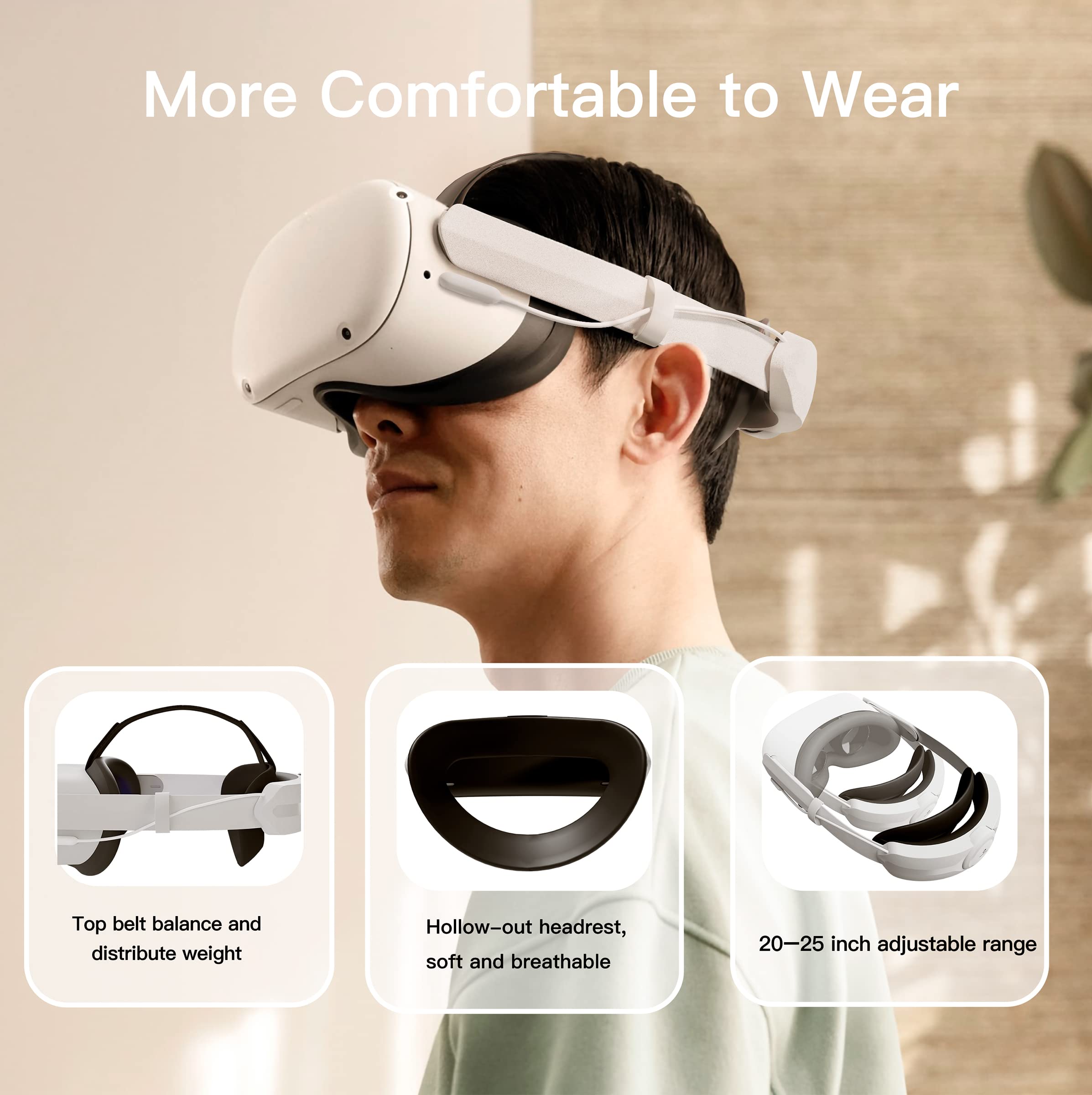 Fanluoqi with Battery Elite Strap, Compatible with Quest 2, Fast Charging,6000mA Power to Extend 7 Hours of Playback Time, Adjustable Head Strap to Enhance VR Wearing Comfort