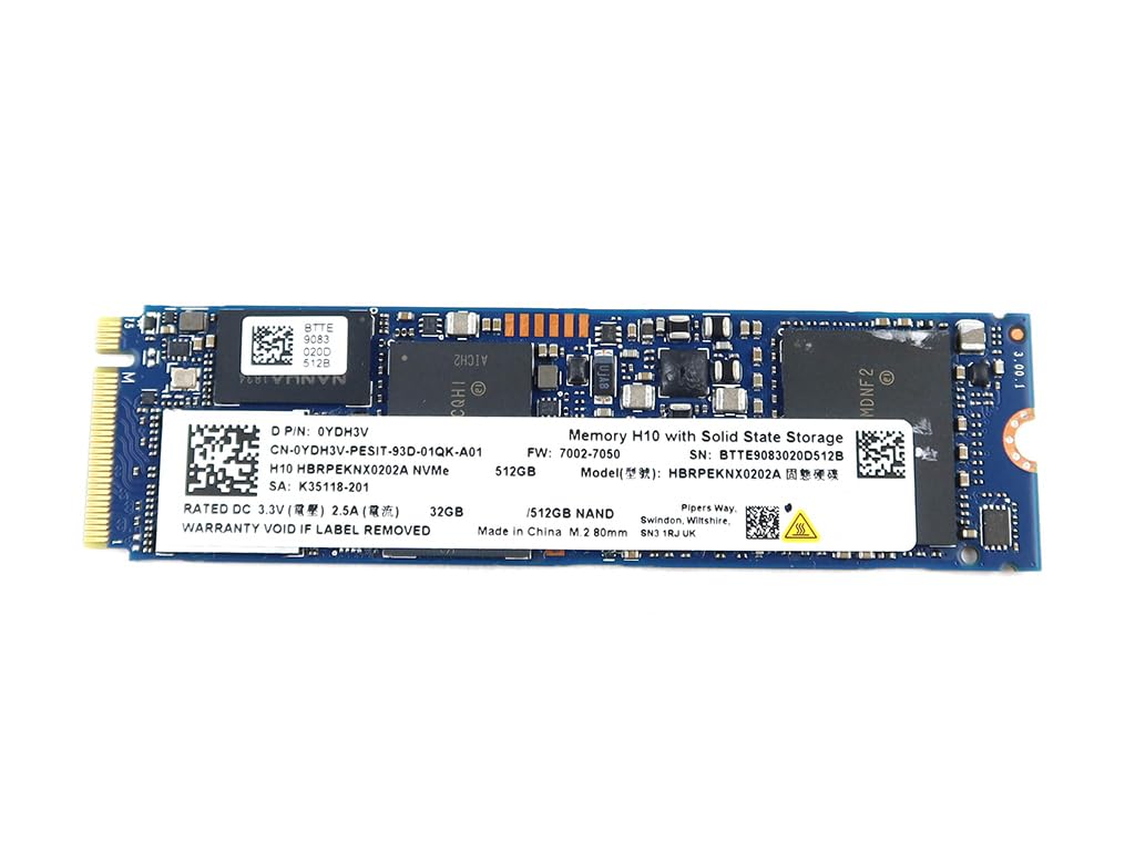 Solid State Drive YDH3V 0YDH3V CN-0YDH3V Compatible Replacement Part for Dell Intel H10 HBRPEKNX0202A 512GB QLC PCI Express 3.0 x4 NVMe M.2 2280 32GB Optane Memory Internal SSD