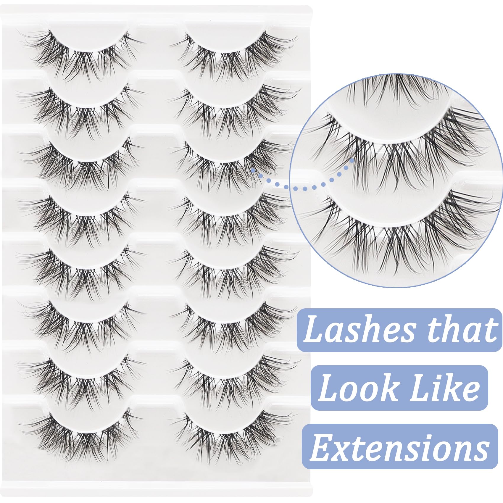 Losha Eyelashes Wispy Lashes Natural Look 8 Pairs Clear Band False Eyelashes Handmade Reusable Fake Eye Lashes Pack (F16)