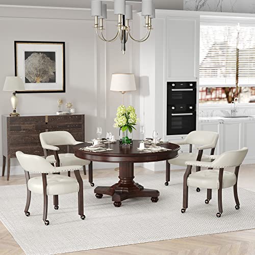 JESONVID Dining Chair with Casters, Captain's Chairs with Rollers Dinette Sets Poker Chairs with Wheels Kitchen Table Rolling Chairs High Back Chair On Caster (White 318WT)