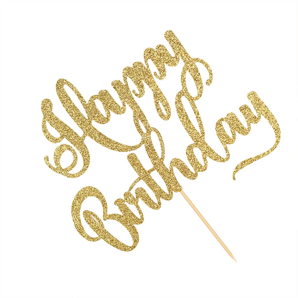 happy birthday Cake Topper, Happy Birthday Cake Bunting Decor,Birthday Party Decoration Supplies,Photo Booth Props (Gold)