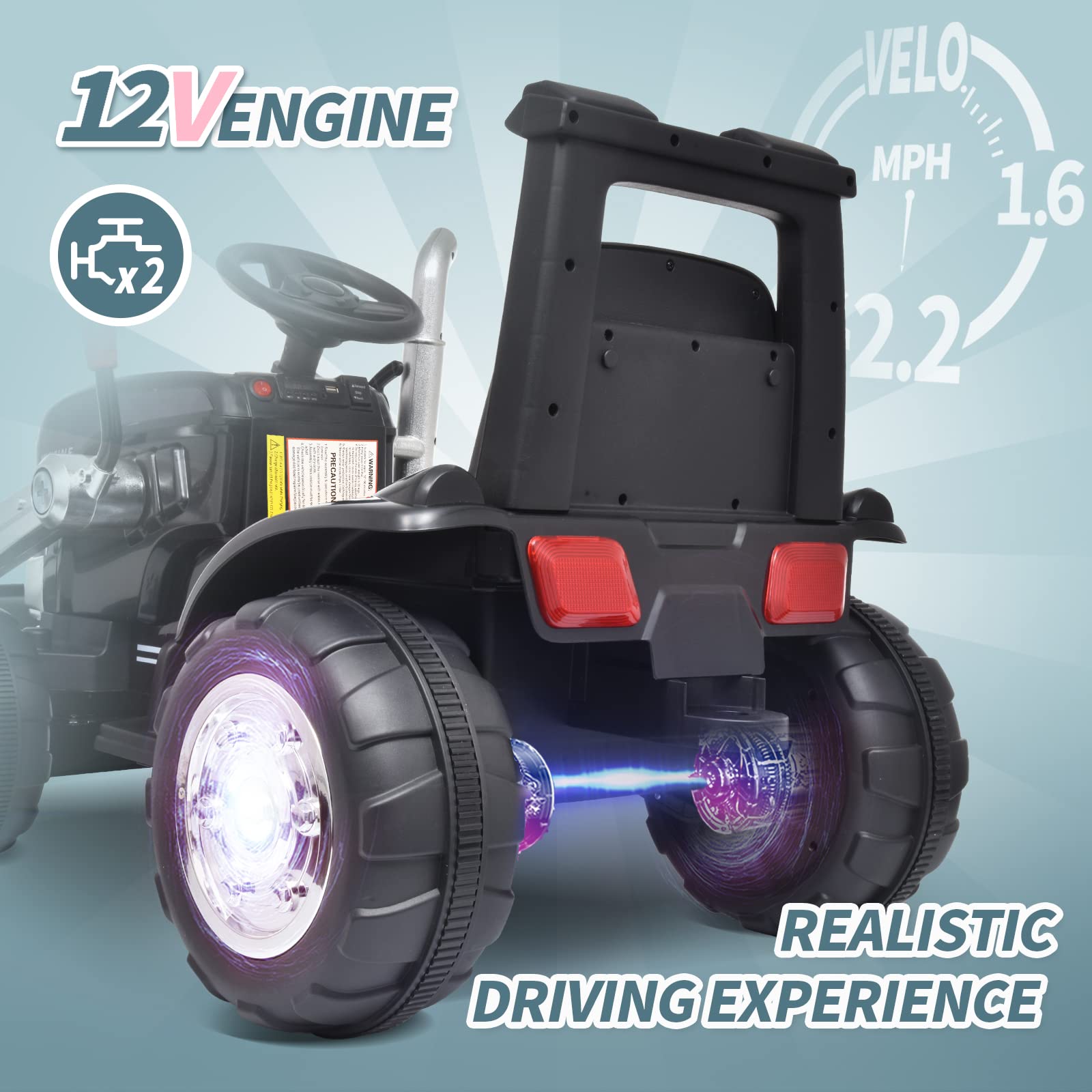 Joywhale 12V Kids Ride on Tractor with Trailer Battery Powered Motorized Electric Car for Kids Ages 3-6, with Detachable Trailer, 2.4G Remote Control, Exhaust Pipe & Bright Headlight, Pink