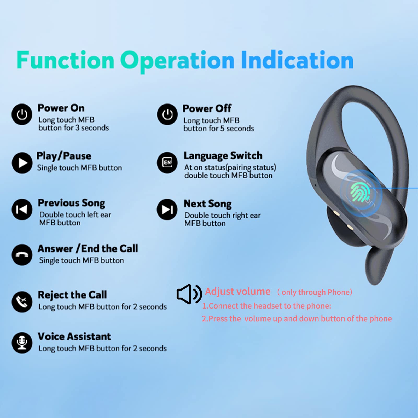 iqua Bone Conduction Headphones Waterproof Bluetooth 5.3 Sport Headphones,True Wireless Earbuds with Earhooks,Bone Conduction Earbuds with Mic Half Open Ear Headphone for Running Cycling (B-Black)