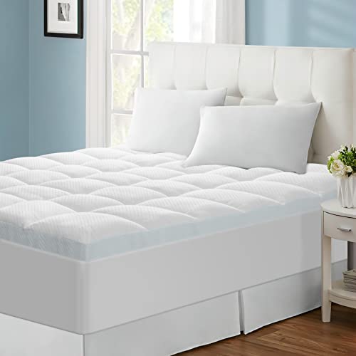 MASVIS Dual Layer 4 Inch Memory Foam Mattress Topper California King Size, Medium Support, 2 Inch Cooling Gel Memory Foam & 2 Inch Viscose Made from Bamboo Pillow Top Cover for Back Pain, Breathable