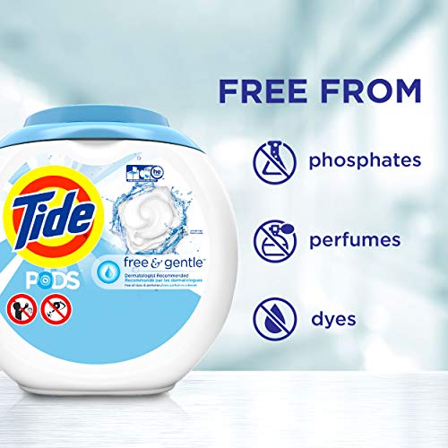 Tide PODS Free and Gentle, Laundry Detergent Soap PODS, HE, 96 Count - Unscented and Hypoallergenic for Sensitive Skin, Free and Clear of Dyes and Perfumes