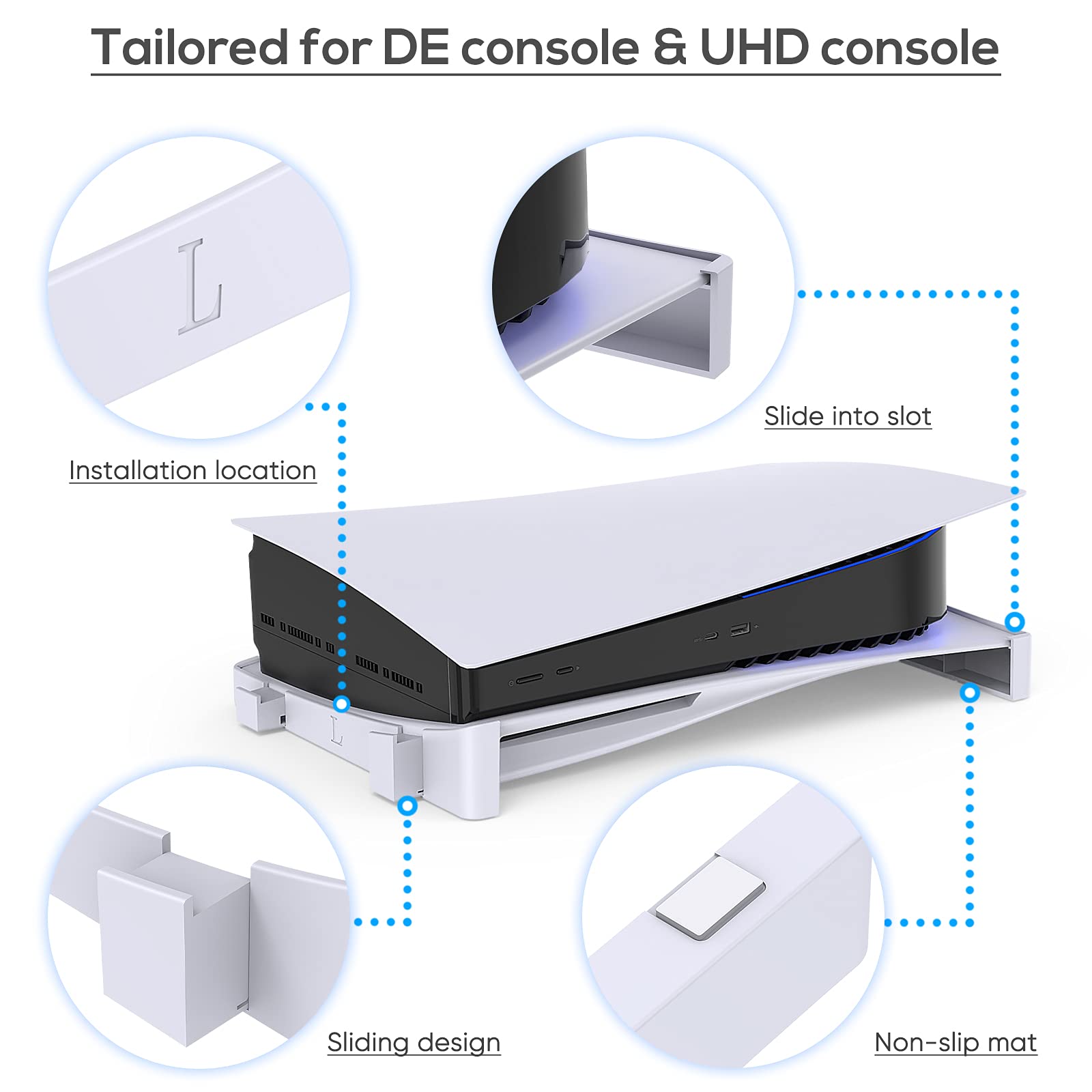 Horizontal Stand Compatible with PS5 Disc & Digital Edition - Base Stand Holder for PS5 Accessories with Anti-Slip Mads Compatible with PS5 Disc & Digital Editions Console