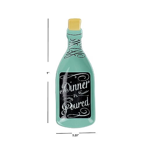 Home Basics Dinner is Poured Wine Shape Ceramic Spoon Rest Cooking Utensils/Ladle/Spatula Holder for Kitchen Countertop/Stovetop/Dinning Table, Teal