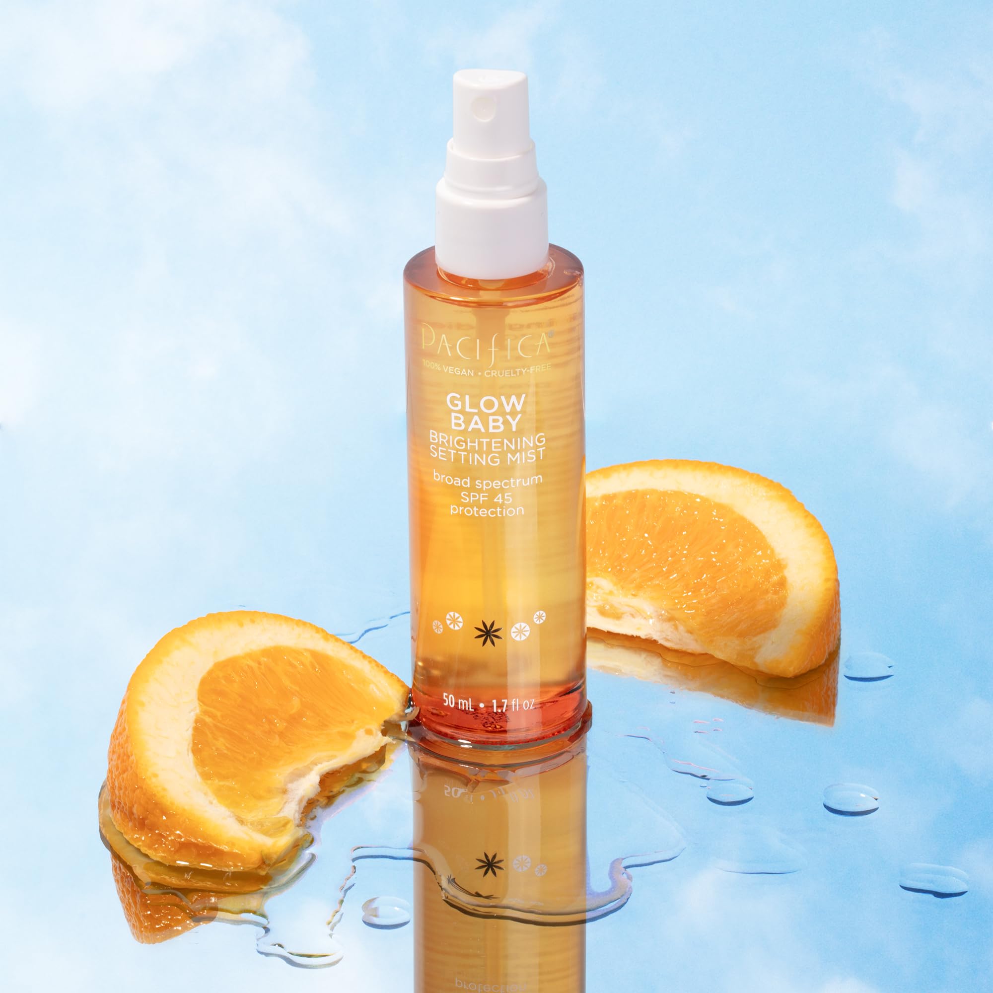 Pacifica Setting Spray Glow Baby Brightening Mist, Broad Spectrum SPF 45, UVA/UVB Protection, Blue Light Protection, Facial Mist, Suncare, Skin Care, Vegan, 1.7 fl oz (1 Count)
