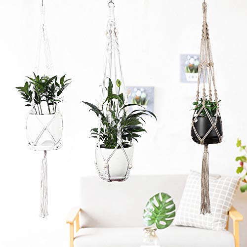 VISEMAN Macrame Plant Hanger-Outdoor Indoor Hanging Planter Holder/Hanging Basket Flower Hangers Cotton Rope with Bead for Home Decor 2 Pieces