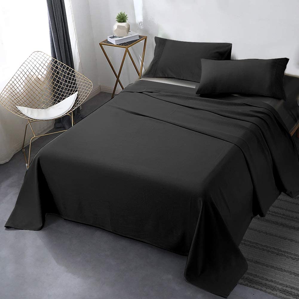 Full Bed Sheet Set, 4pcs Bedding Sheets & Pillowcases, Soft Microfiber 1800 Thread Count 16" Deep Pocket Luxury Bed Sheets - Hypoallergenic, Wrinkle & Fade Resistant (Black)