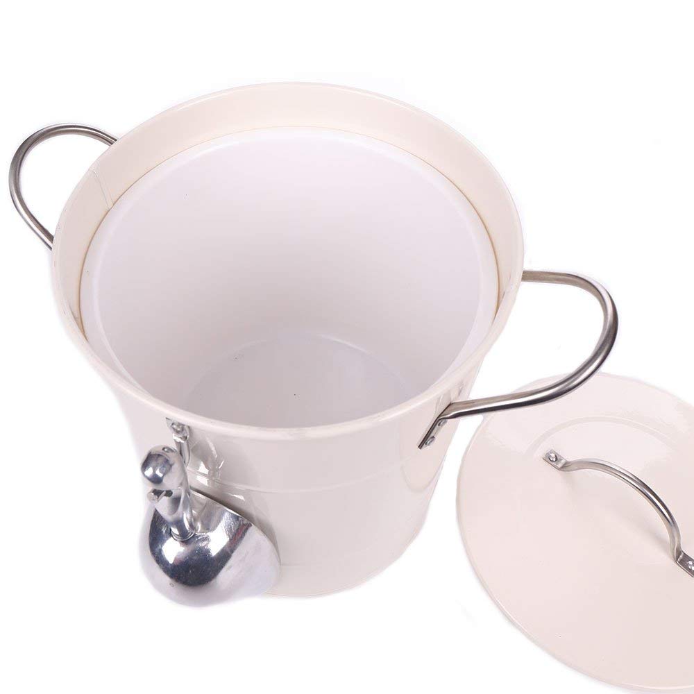 Home by Jackie Inc T586 Cream 4L Metal Double Walled Ice Bucket Set with Lid and Scoop