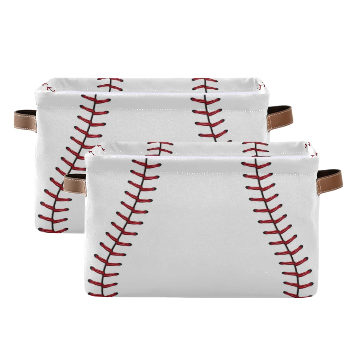 Sports Baseball Print Storage Basket Bins,Cool Baseball Decorative Baskets Storage Box Collapsible Storage Cubes Organizer with Handles for Nursery Shelf Closet Office Home Bedroom, 2 Pack