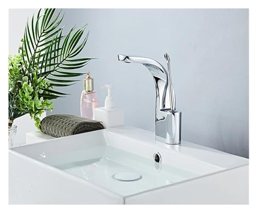 MIYANXI Bathroom Basin Sink Mixer Tap Deck Mount Gold Bath Faucet Black Hot Cold Soild Brass Crane,Kitchen Sink Faucet, Silver, WJ5501